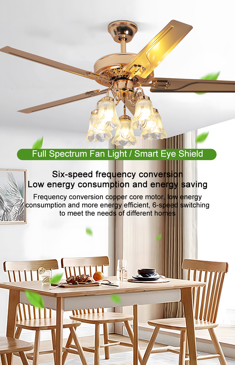 GEJIESE 52 Inch Ceiling Fan With Light Luxury Natural Fan Home ...