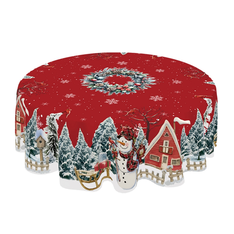 150Cm Round Christmas Table Cloth 6 Seater Santa Claus Wreath Snowman ...