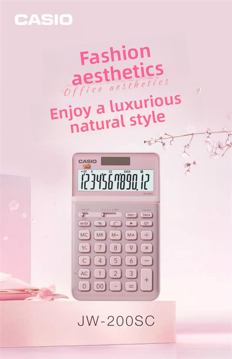 Casio JW-200SC solar pink ultra-thin calculator, suitable for student ...