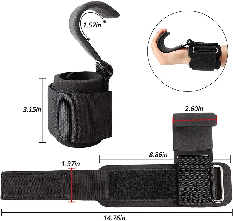 Anti-slip Weight Lifting Grip Hooks with Hand-Bar Wrist Straps, Pull-up ...