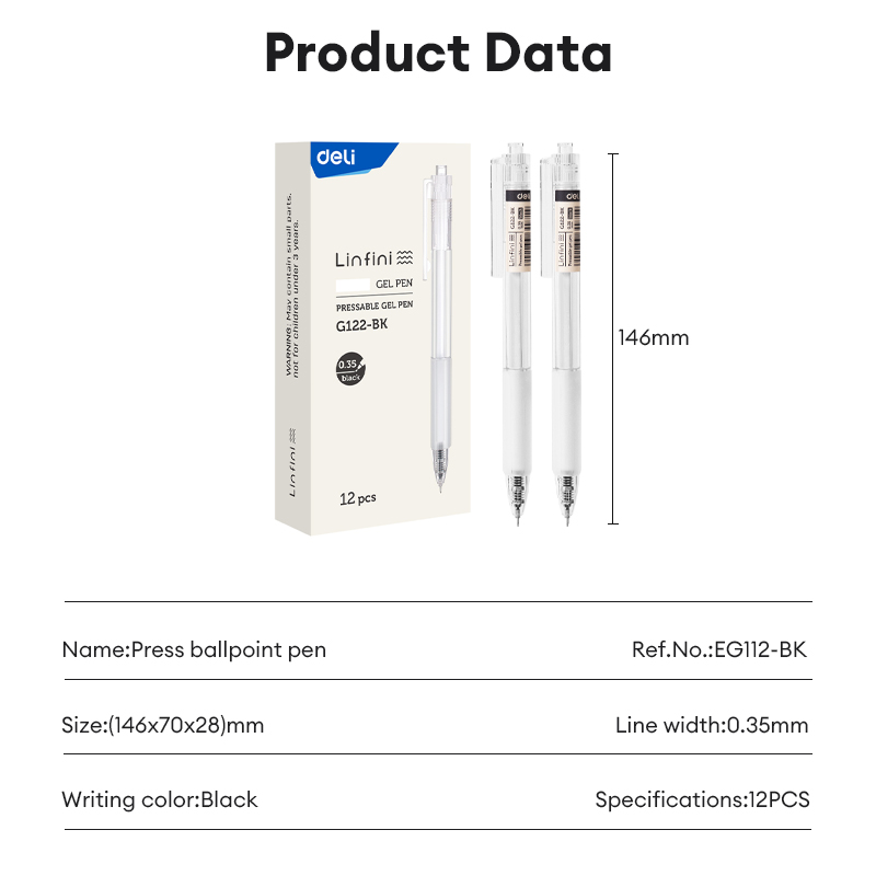 Deli 0.35mm Press Gel Pen Black Refill Student Writing Sign Pen ...