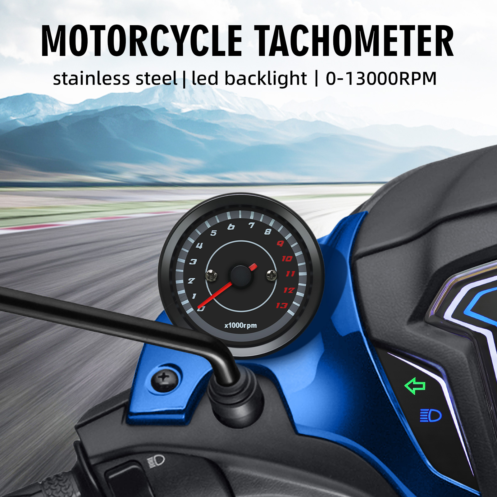 For 12V Universal Motorcycle 13000 RPM Gauge LED Tachometer Tacho Gauge ...