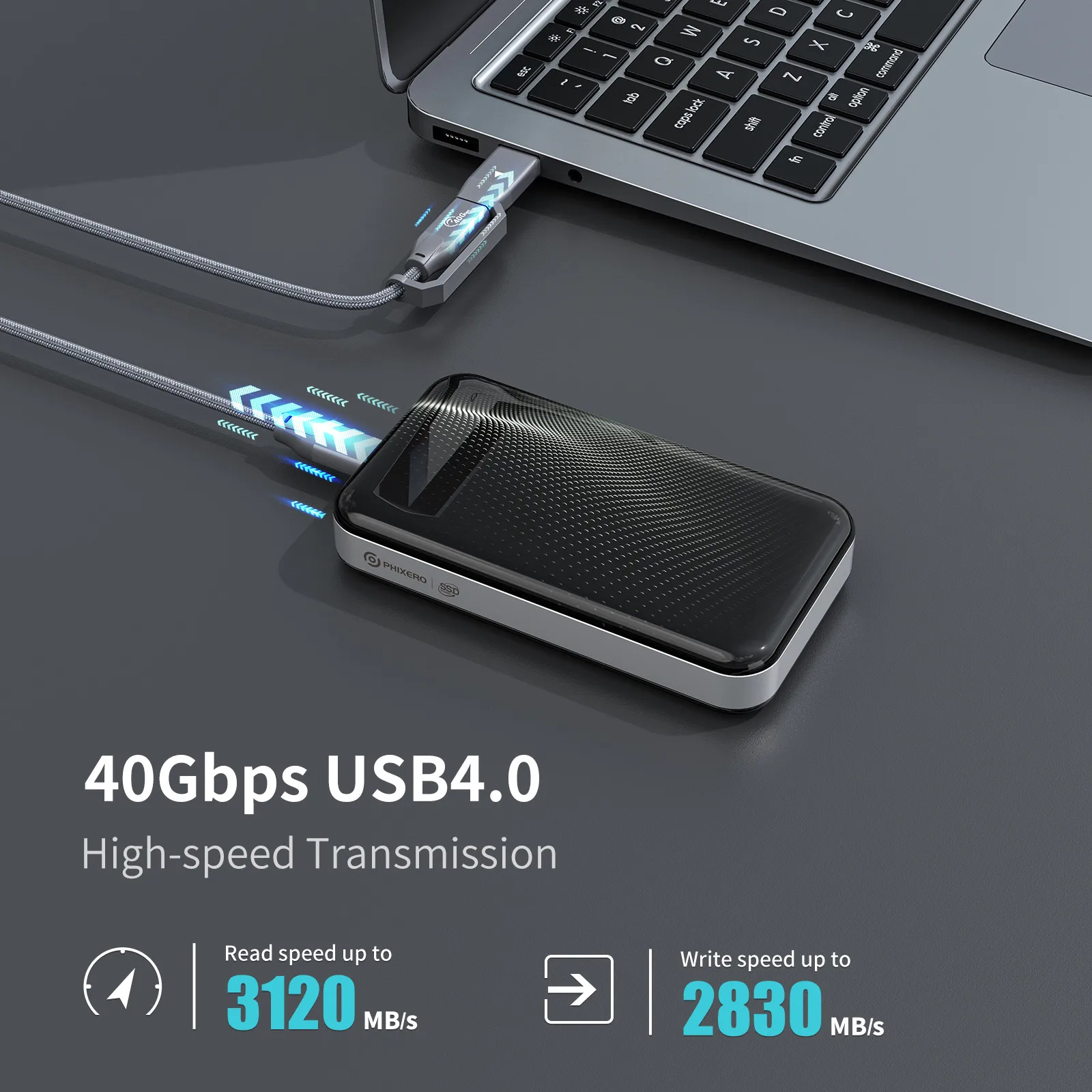 PHIXERO Portable SSD USB3.2 Gen 2 Type C 20Gbps 1TB 2TB External Solid ...