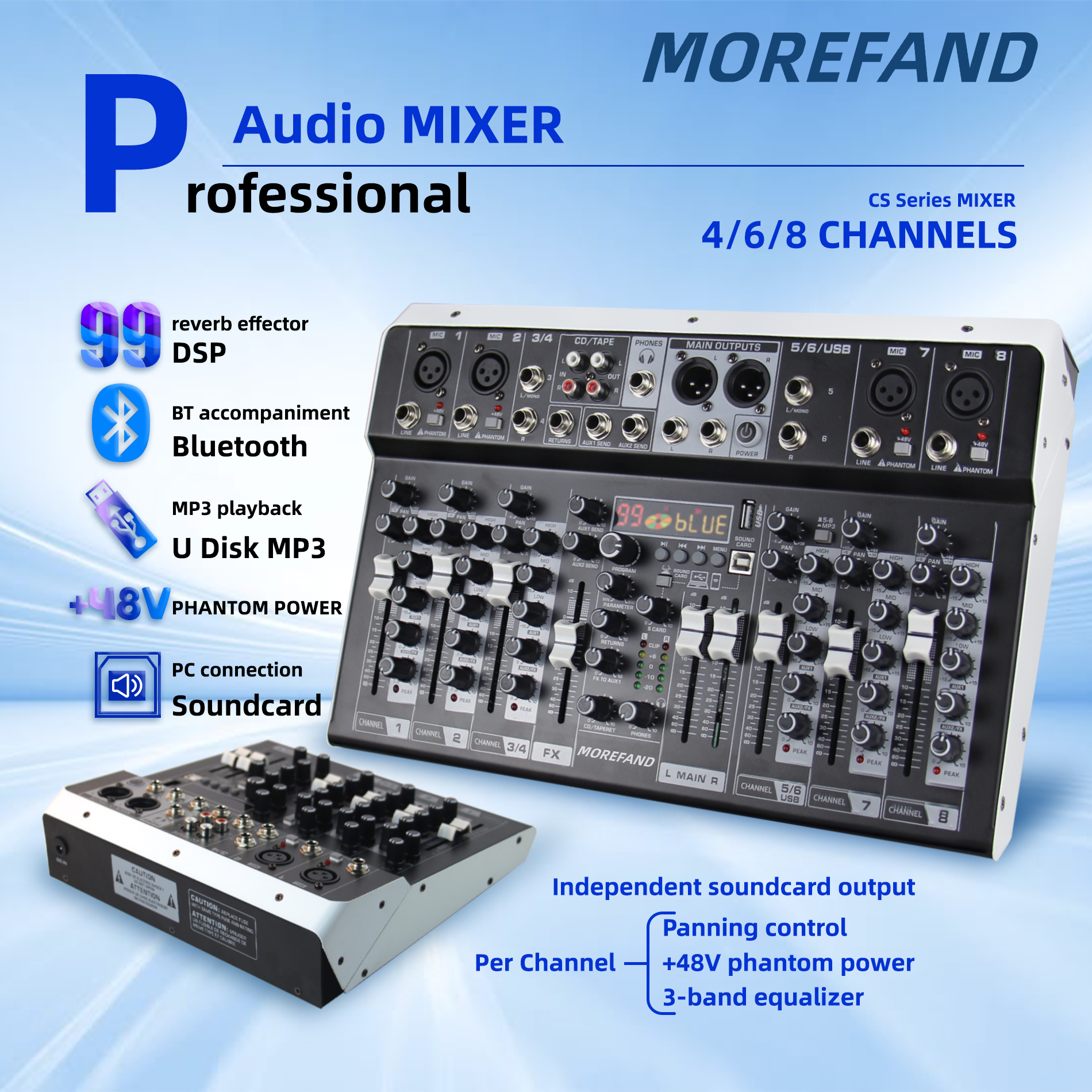 MOREFAND CS4/F4/F7 99DSP Professional Audio Mixer 4 channel na stereo output PC/Bluetooth/USB ...