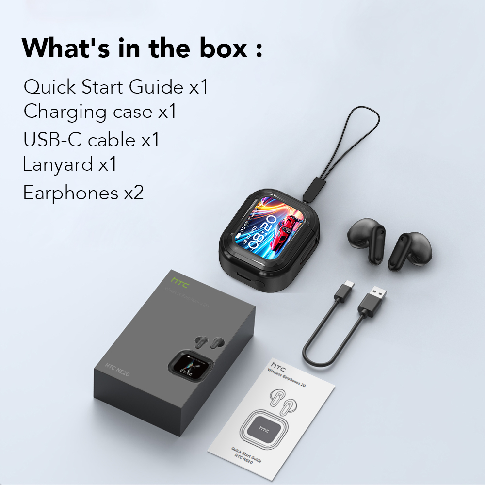 HTC NE20 Bluetooth 6.0 Open-Ear Earbuds LED Screen Display Charging ...