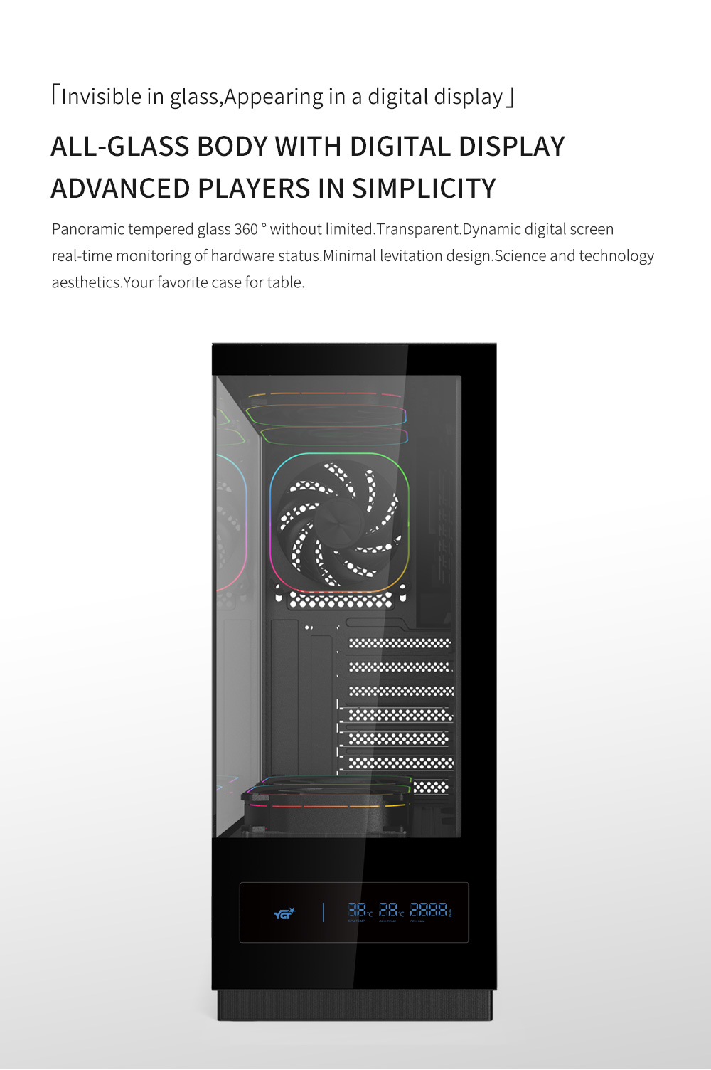 YGT Gaming PC Case With Screen Seaview Room Tempered Glass M-ATX/ITX ...