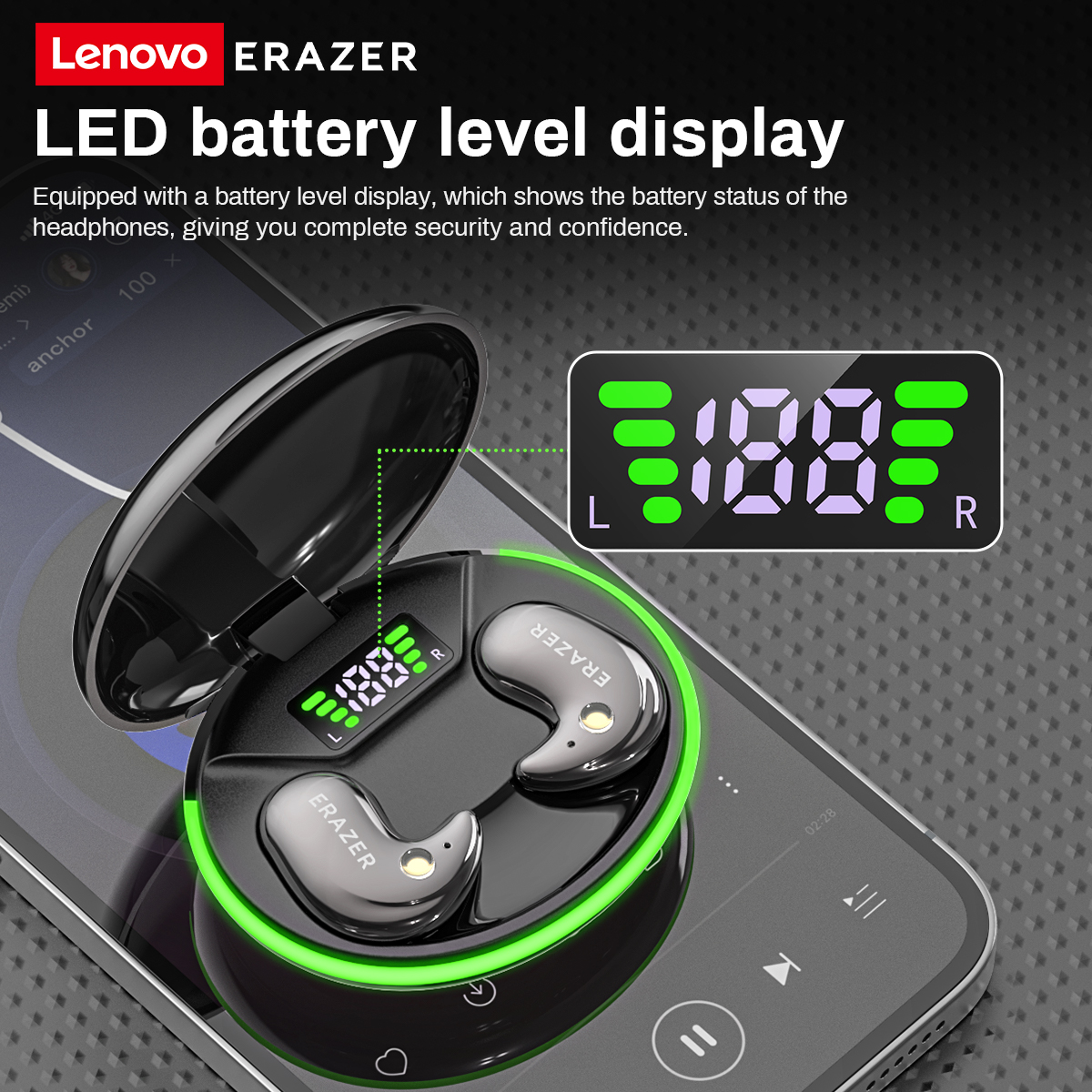 Lenovo ERAZER XF58 LED HIFI Bluetooth Earphones V6.0 AI Translation ...