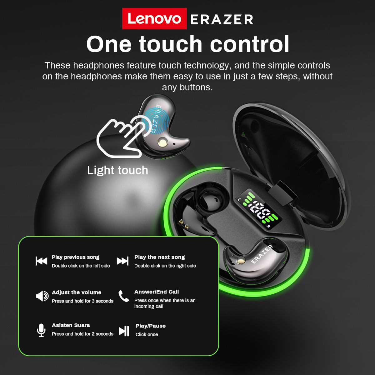 Lenovo ERAZER XF58 LED HIFI Bluetooth Earphones V6.0 AI Translation ...