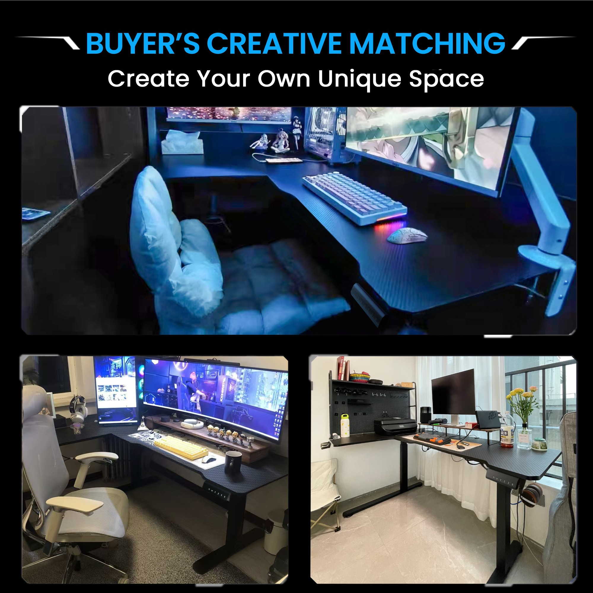 【L-Shaped Corner Desk】YISONG Electric L-Shaped Table Gaming Table ...