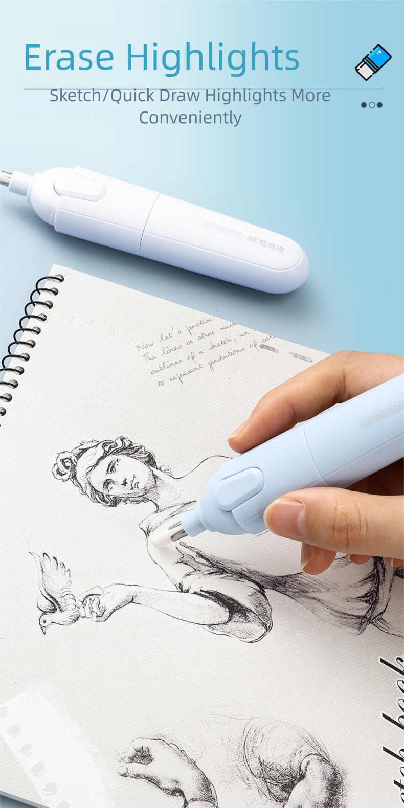 M&G Electric Eraser Sketch Art Painting Automatic Eraser Contains 10 ...
