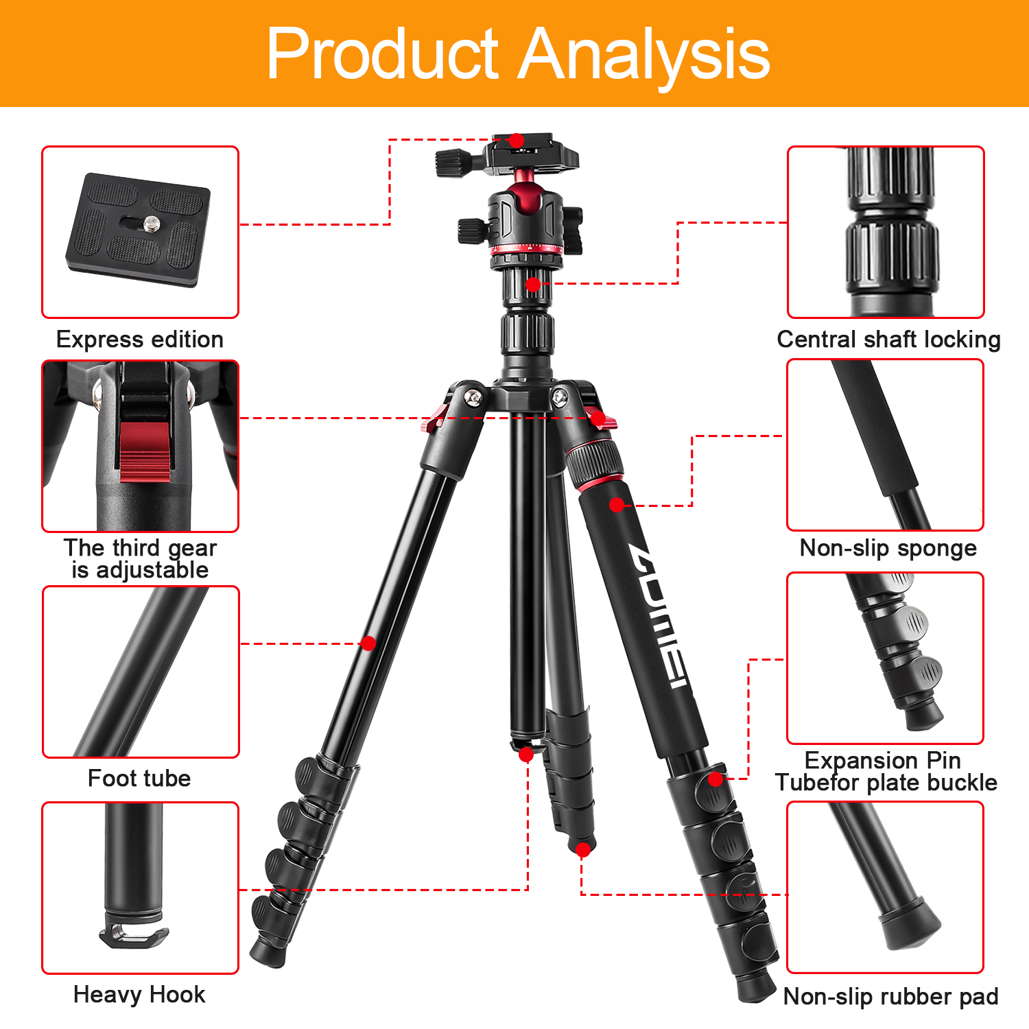 Zomei tripod Q188/Q200 190CM/200CM Camera tripod Aluminum Alloy Tripod ...