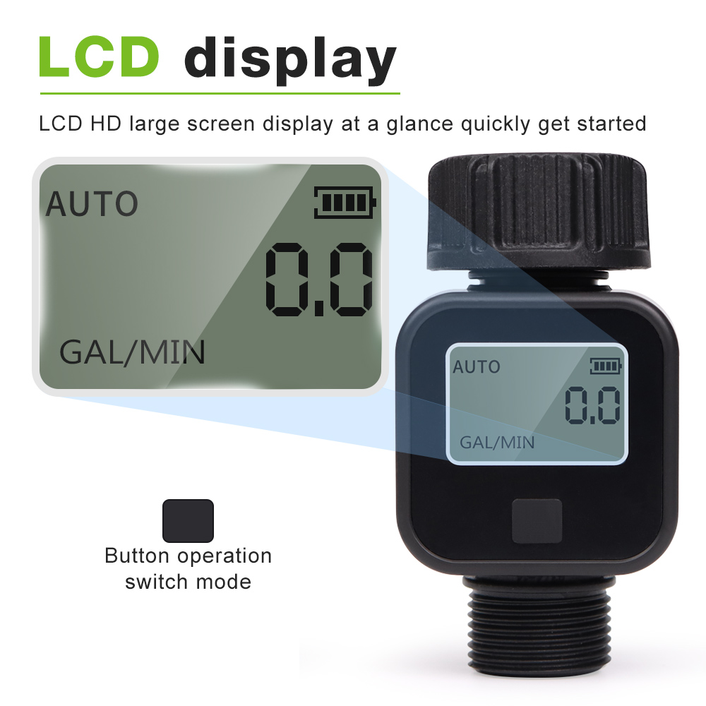 3/4 Inch Digital Water Flow Meter with 4 Traffic Modes IPX5 Irrigation ...