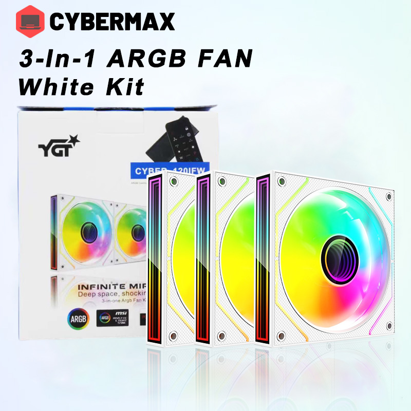 YGT ARGB Case Fan 3 In 1 Kit 4Pin PWM Silent Cooling Fan With Hub ...
