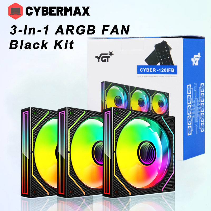 YGT ARGB Case Fan 3 In 1 Kit 4Pin PWM Silent Cooling Fan With Hub ...