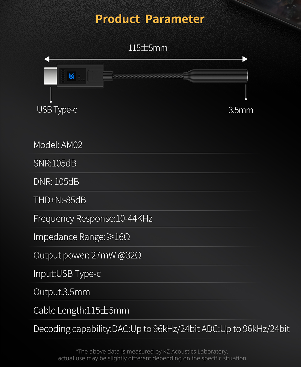KZ AM02 Portable DAC Decoding Amplifier USB C to 3.5mm Audio Adapter with Professional 4-Stage ...