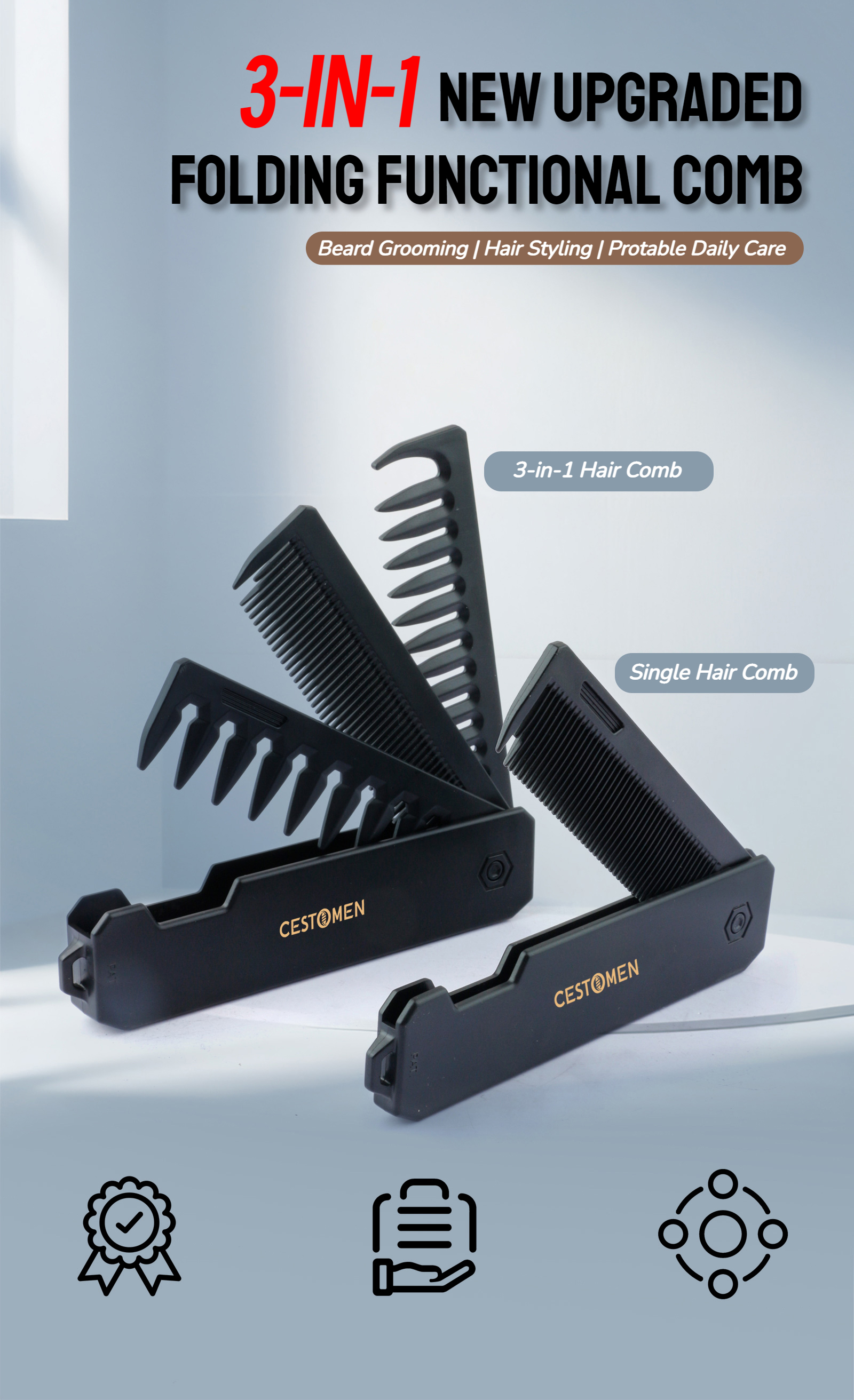 Multifuncional Portable Plastic Folding Pocket Combs Men Oil Head Beard ...