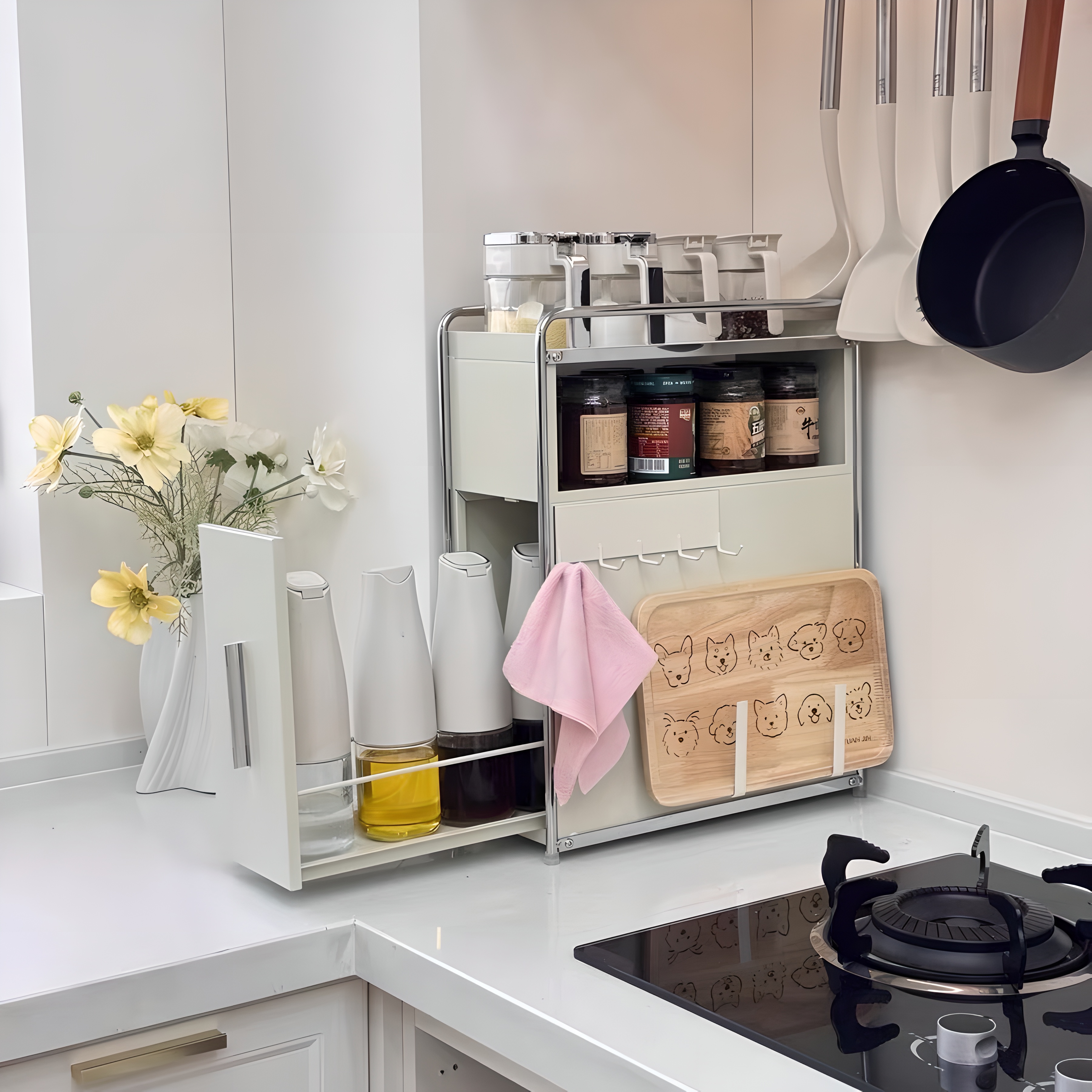 SimpleJoy Pull Out Spice Storage Cabinet with Holder&Hooks Kitchen Oil ...