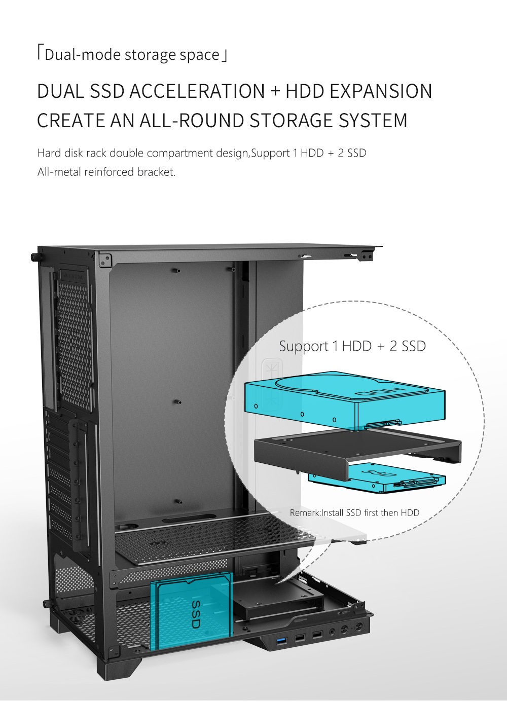 YGT V8202 PC Case With Screen Tempered Glass Micro ATX Gaming Desktop ...
