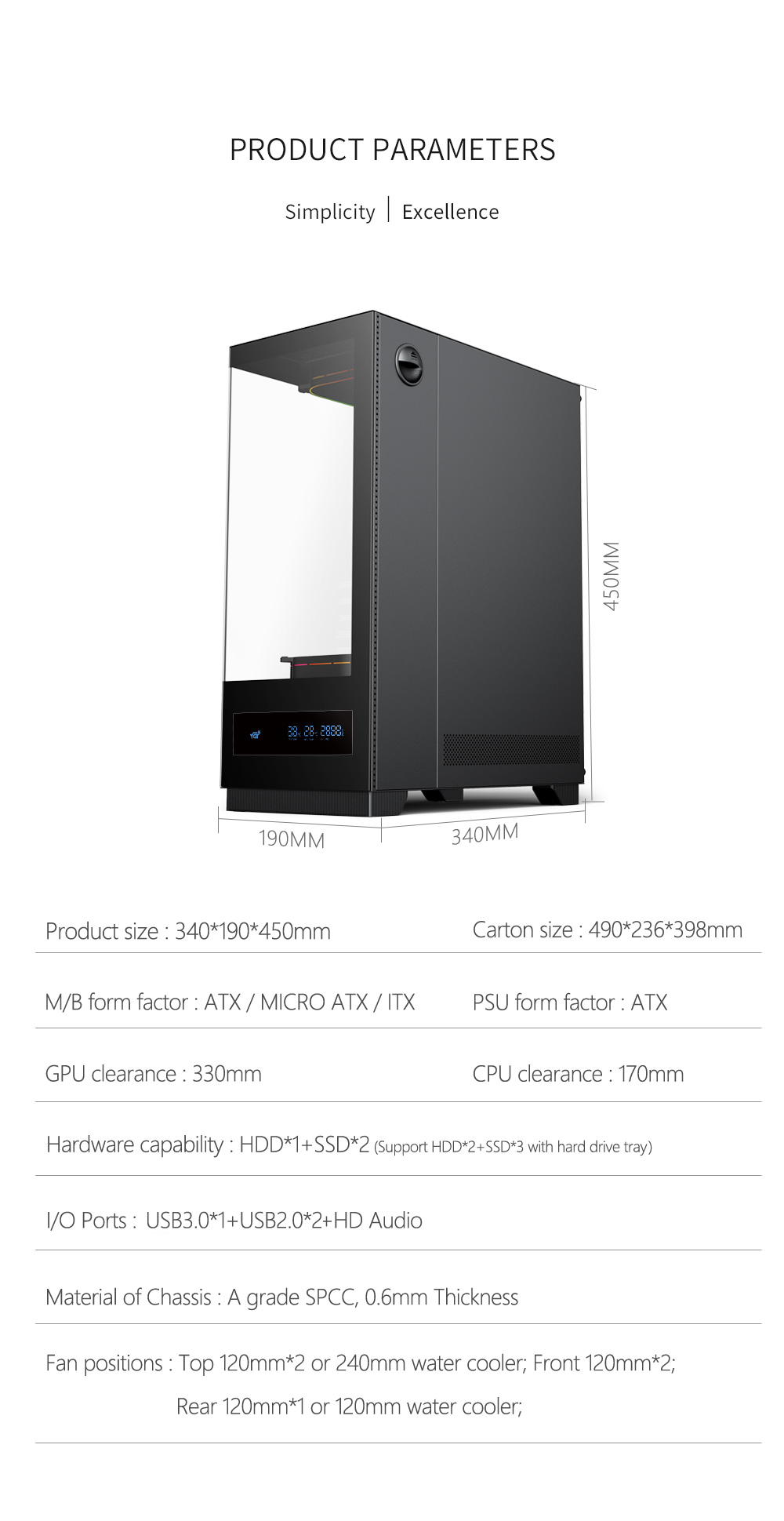 YGT V8101 Gaming PC Case With Screen Tempered Glass Mid-Tower M-ATX ...