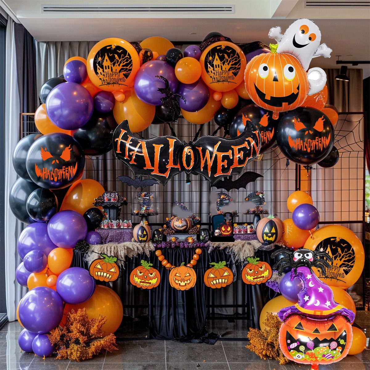 116pcs Halloween balloon set stickers pumpkin spider ghost bat witch for Halloween party ...