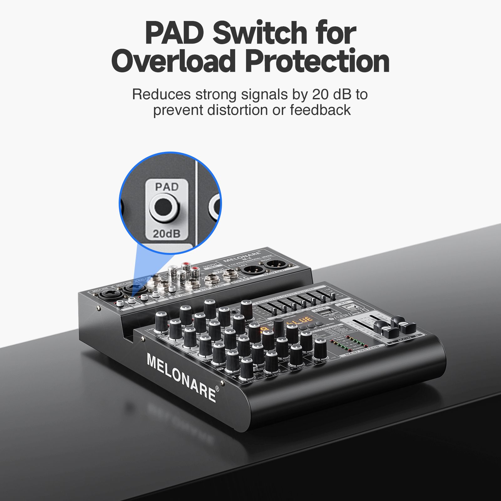 Melonare M4 4-Channel Audio Mixer with USB Bluetooth 99 DSP Effects ...