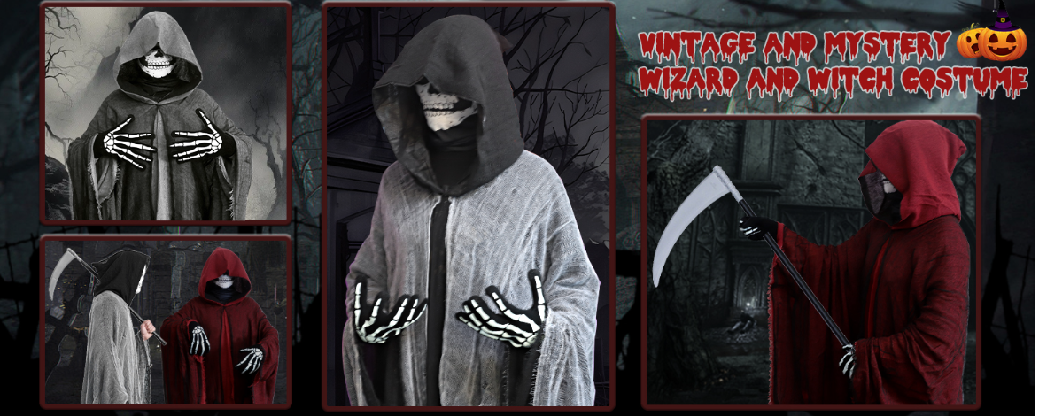 Grim Reaper Costume Halloween Horror Cloak with Hood for Men Vintage ...