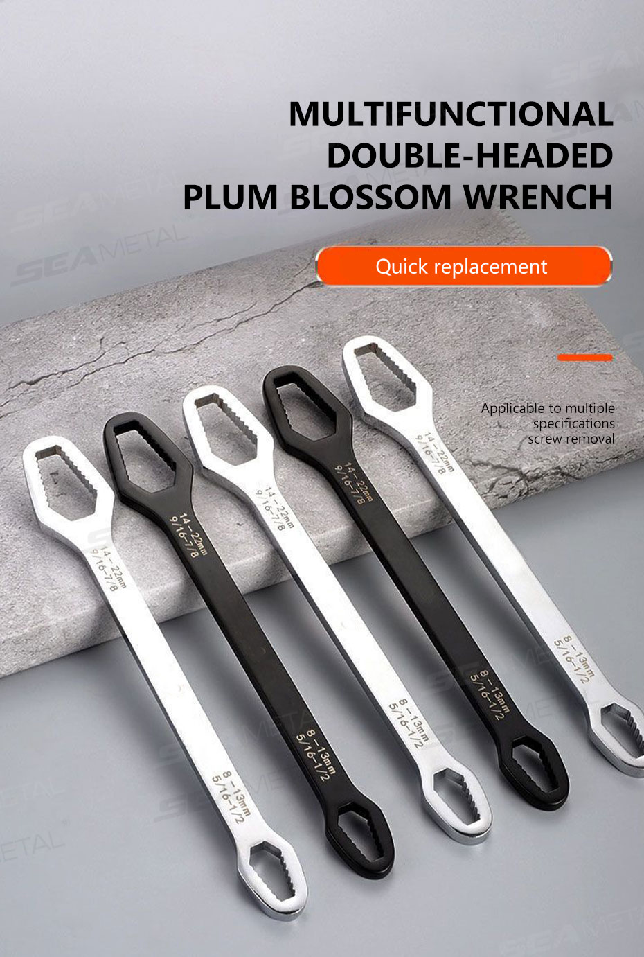 SEAMETAL Multifunctional Torx Wrench Double Head Self-Tightening Universal Adjustable Spanner ...