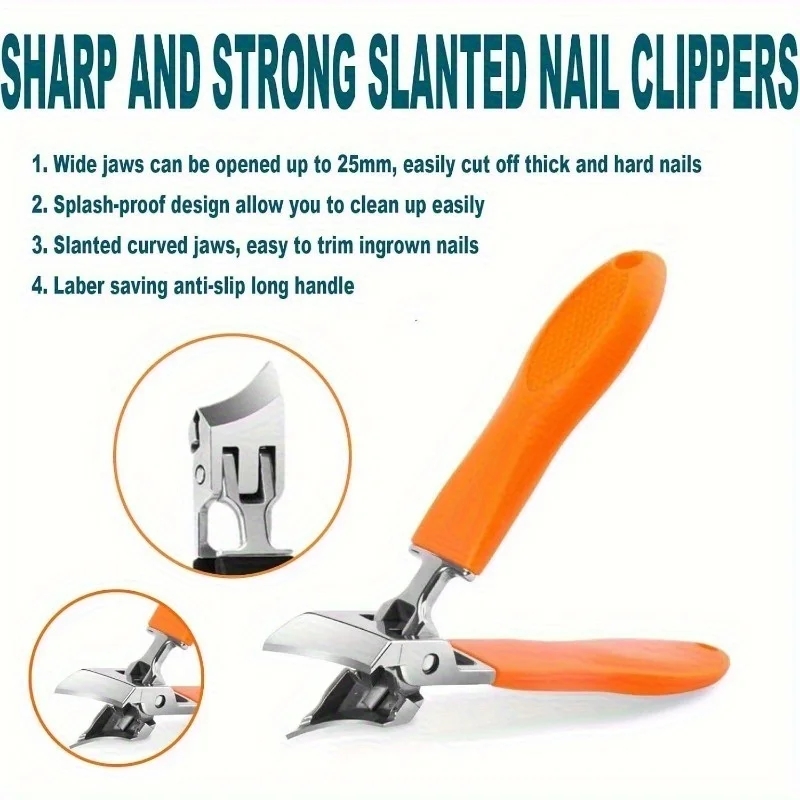 Slanted Nail Clippers with Wide Jaw Opening, Anti-Splash Design ...