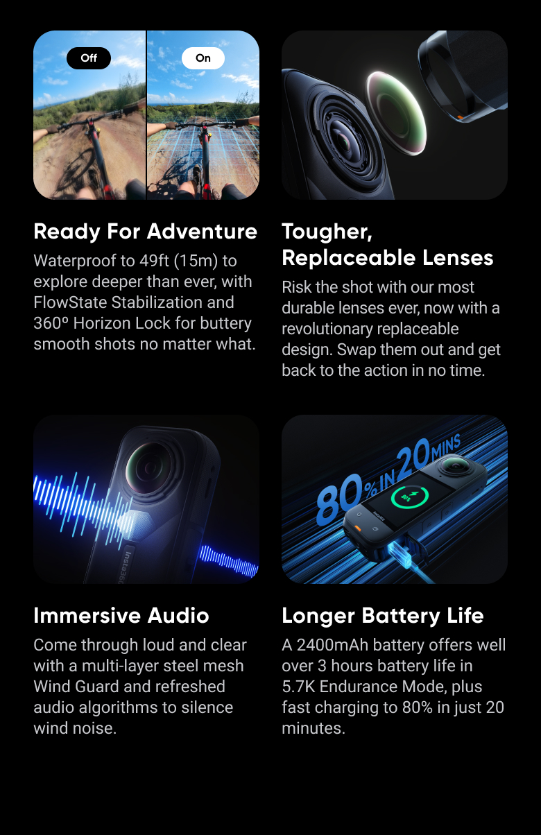 Insta360 X5 - Waterproof 8K 360° Camera, Leading Low Light, Invisible ...