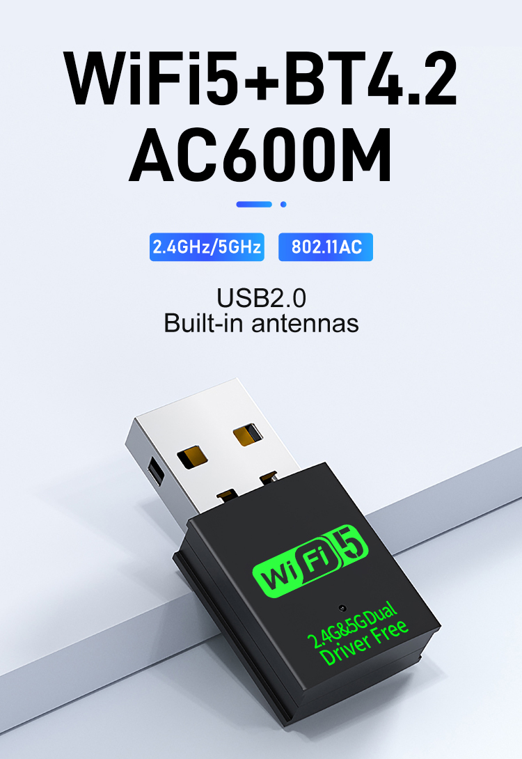 Mini USB WiFi Adapter 600Mbps Bluetooth 4.2 WiFi Receiver RTL8811CU ...