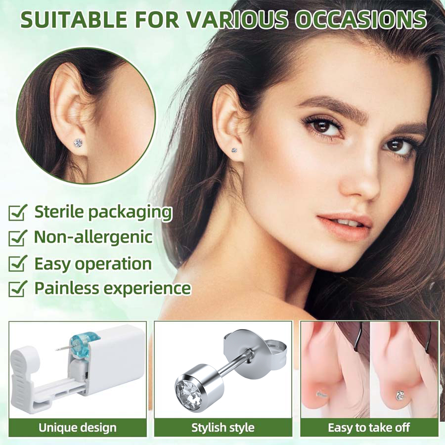 Ear Piercing Kit 2PCS Disposable Ear Piercing Gun Built-in Earrings ...