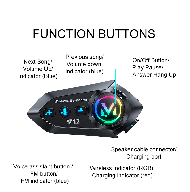 Y12 Earbuds Motorcycle Helmet Headset Bluetooth 5.4 Wireless Headset ...