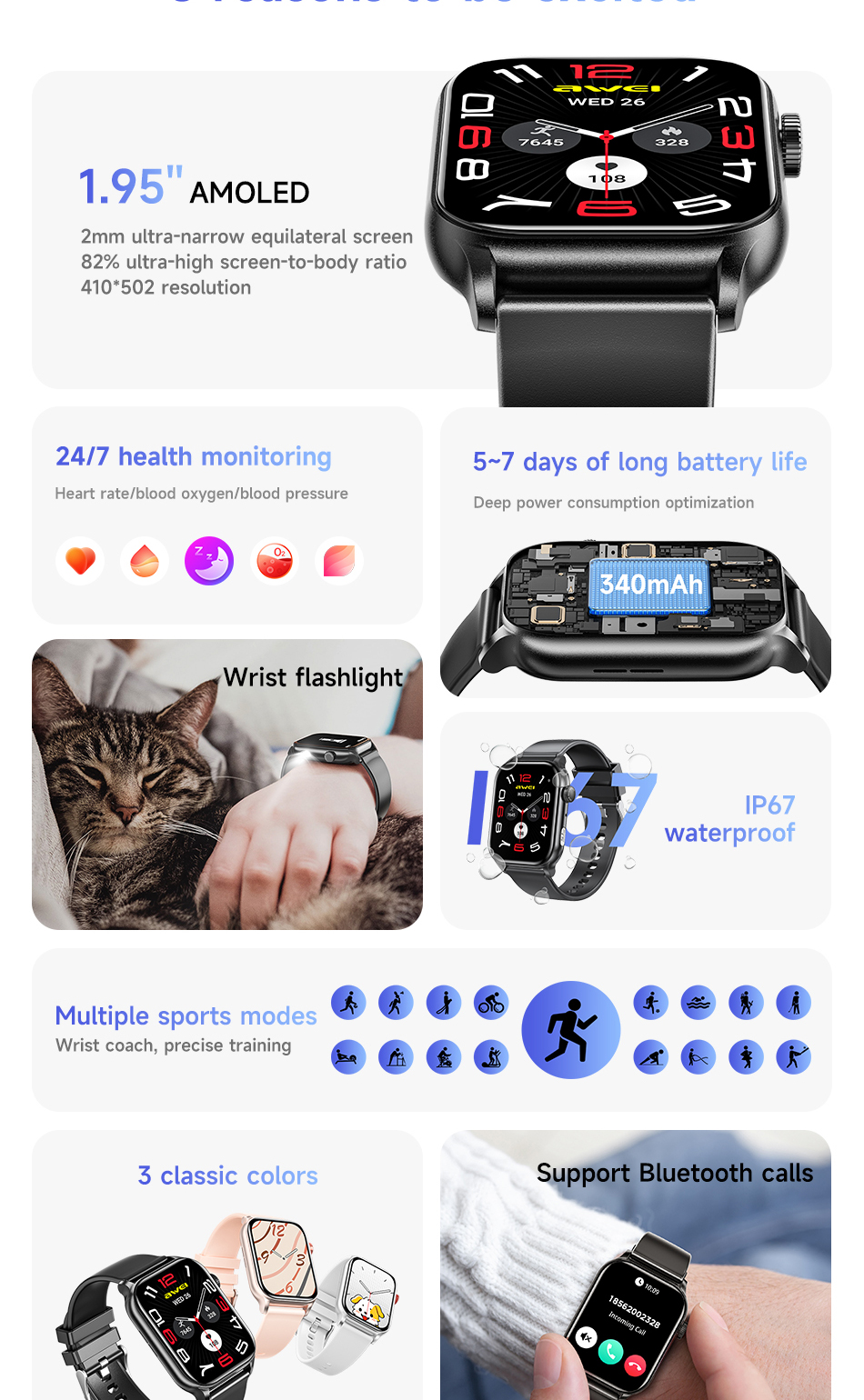 Awei H60 Smart watch 1.95" AMOLED Touch Screen Waterproof Fitness ...