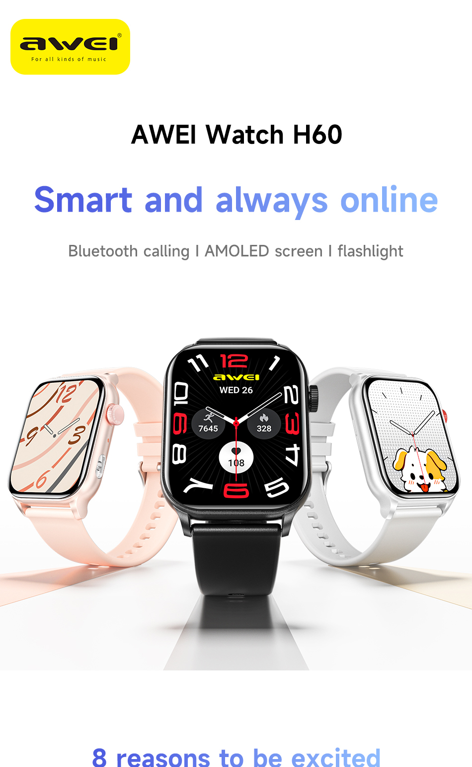 Awei H60 Smart watch 1.95" AMOLED Touch Screen Waterproof Fitness ...