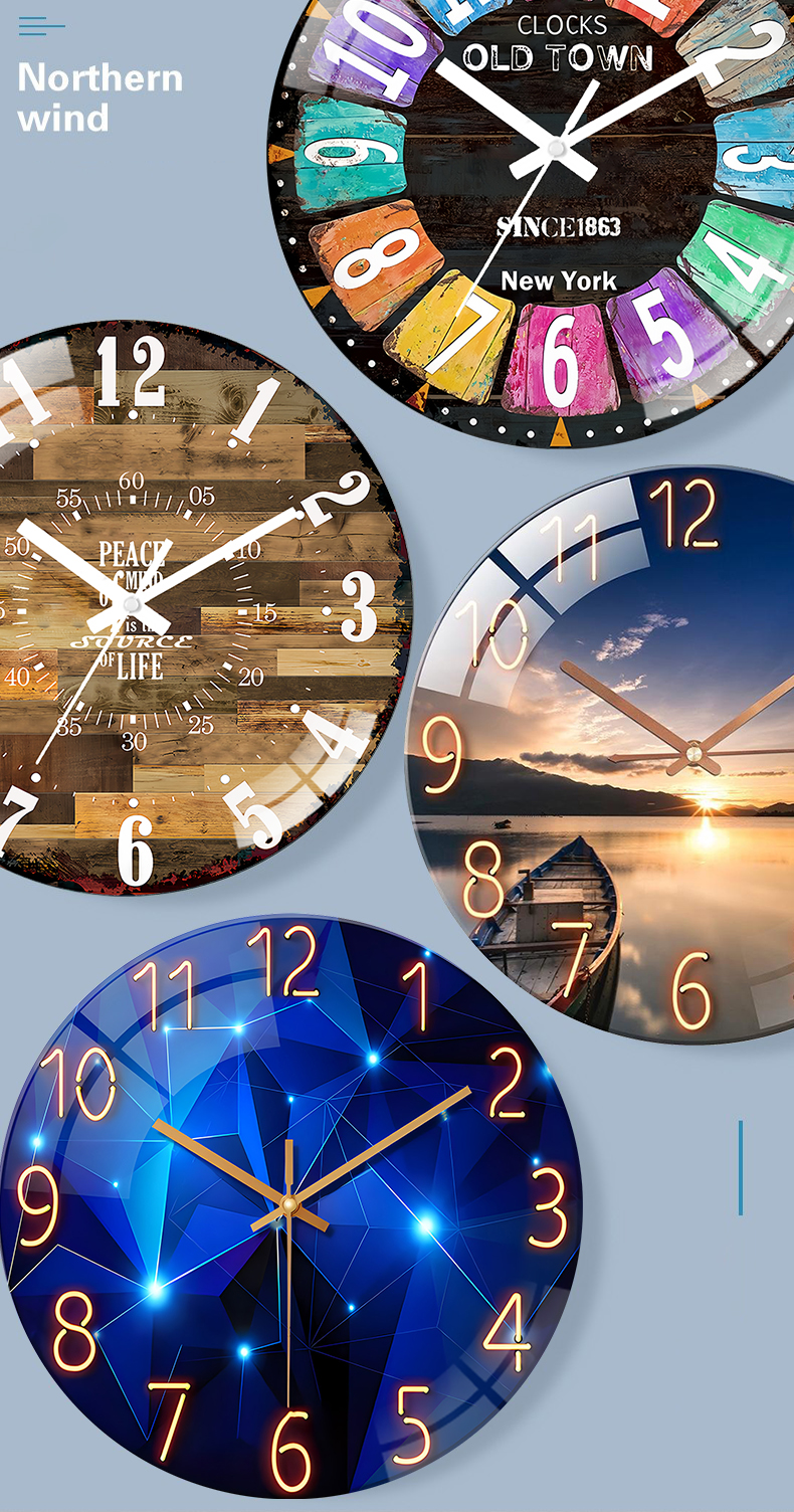14' 12' Tempered film cover Wall clock Wooden Retro Clock Living Room ...