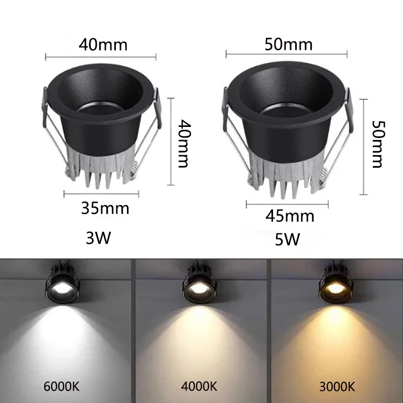 Dimmable Mini LED Downlight 3W 5W Anti-Glare Led Ceiling Lamp LED Spot ...