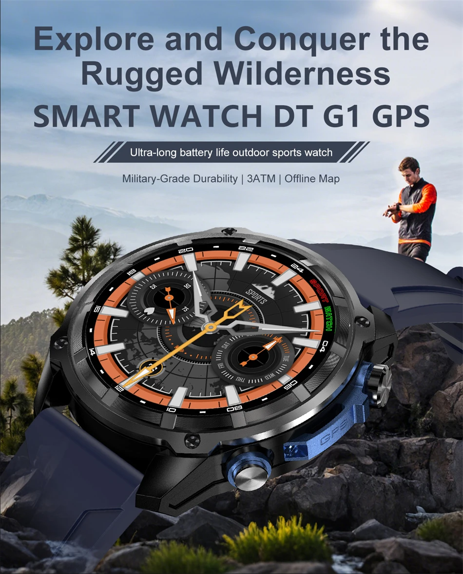 DT G1 Ultra GPS NFC SmartWatch 5ATM Waterproof Built-in Dual-band GNSS ...
