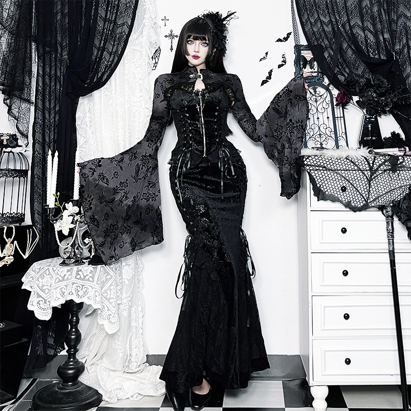 CHUNGLO Gothic Palace Style Vintage Smock Women Dark Goth Aesthetic ...