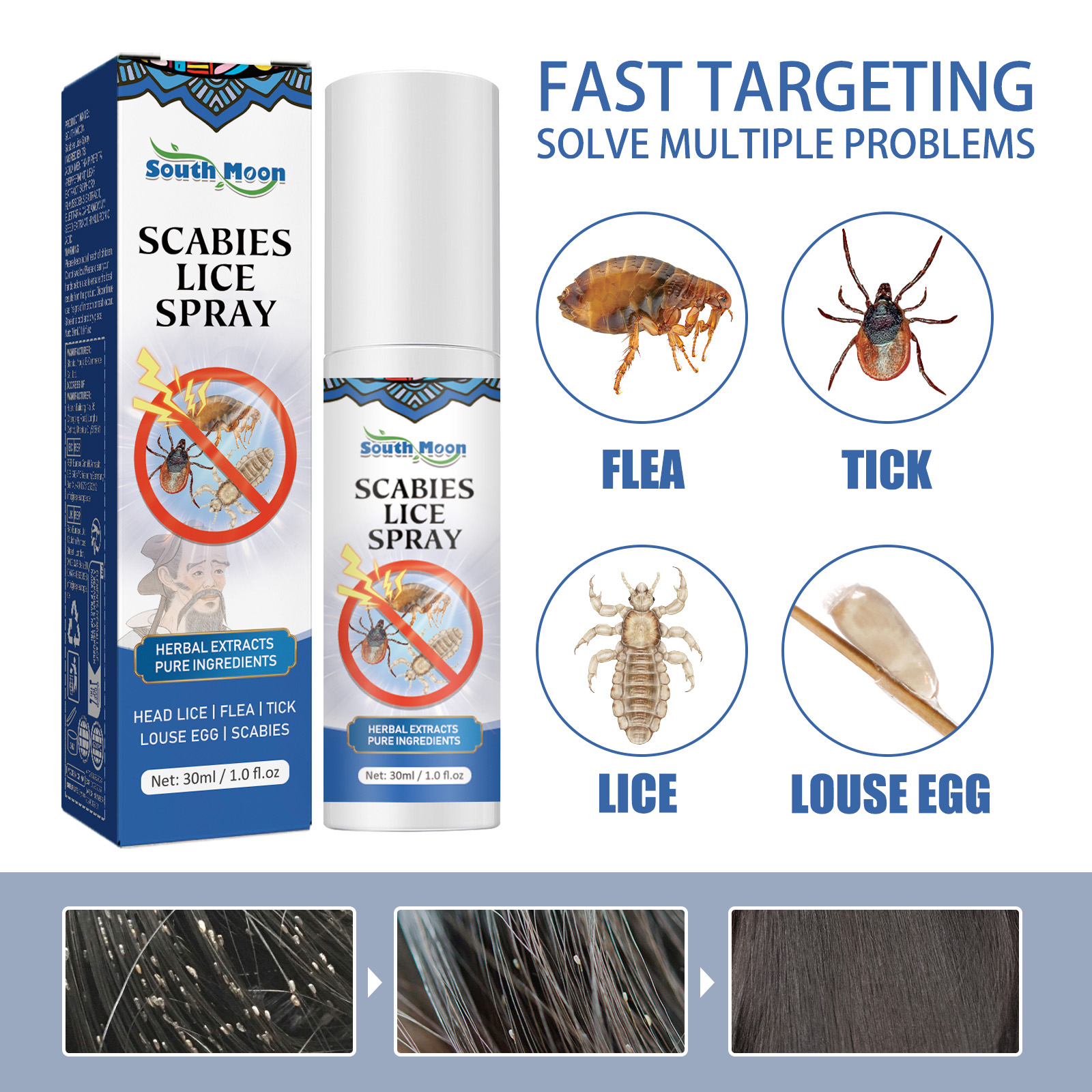 South Moon Scabies and Lice Spray Eradicates Head Lice, Pubic Lice ...