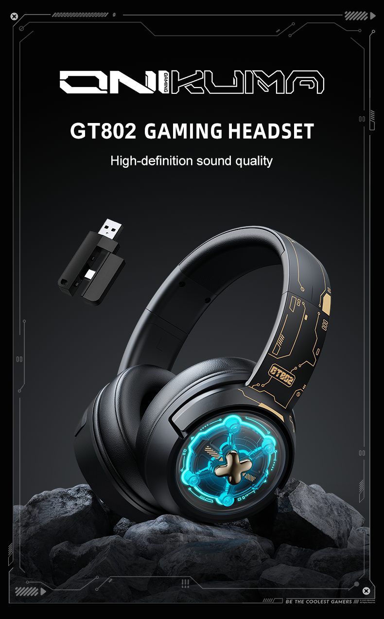 ONIKUMA GT802 Gaming Headset Tri-Mode 2.4G Wireless Bluetooth Headphone ...
