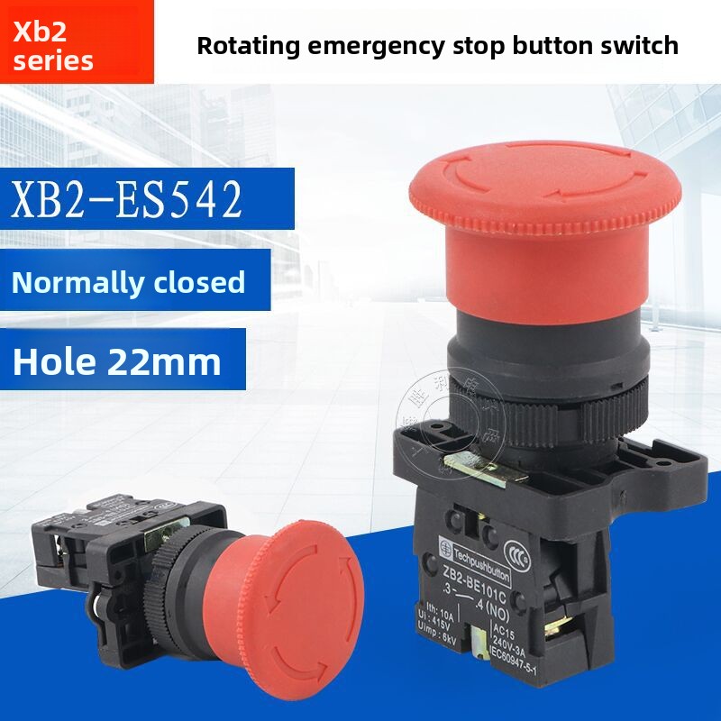 Red Mushroom Emergency Stop Push Button Switch 600V 10A car XB2-ES542 ...