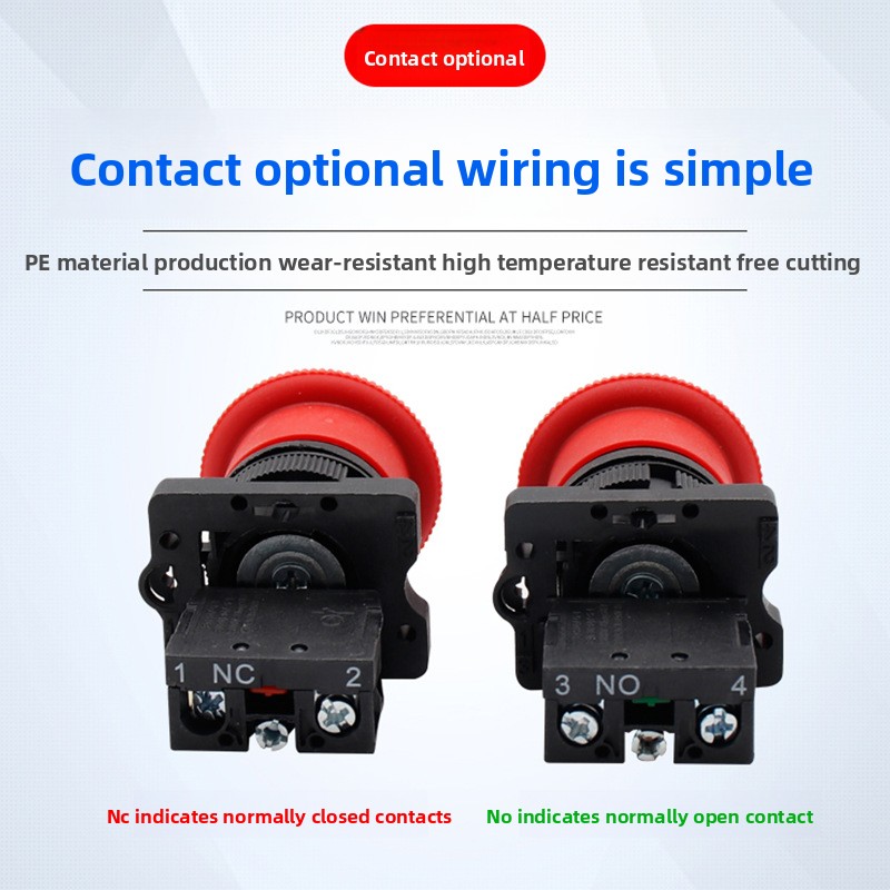 Red Mushroom Emergency Stop Push Button Switch 600V 10A car XB2-ES542 ...
