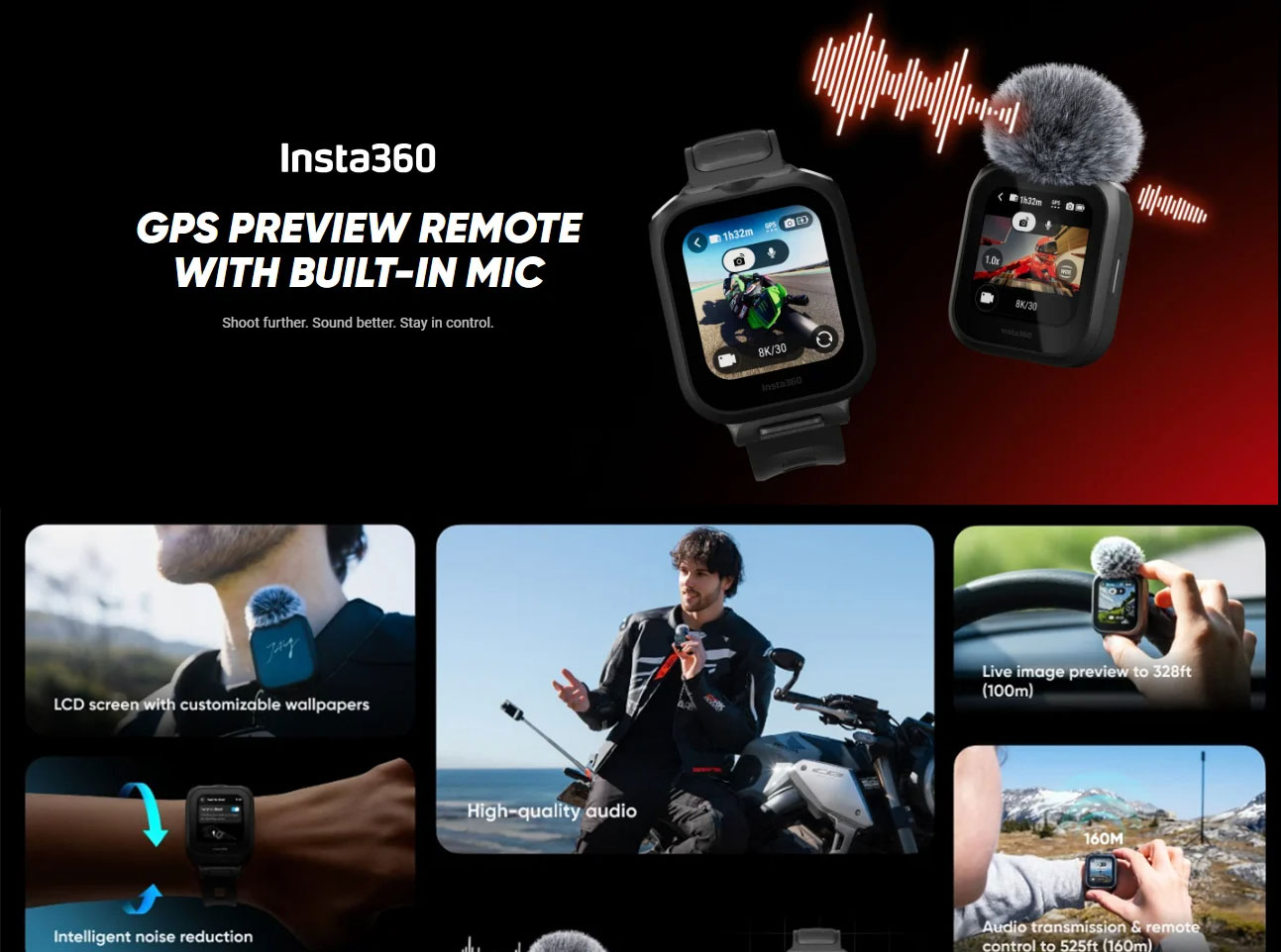 Insta360 GPS Preview Remote with Built-in Microphone for Insta 360 X5 ...