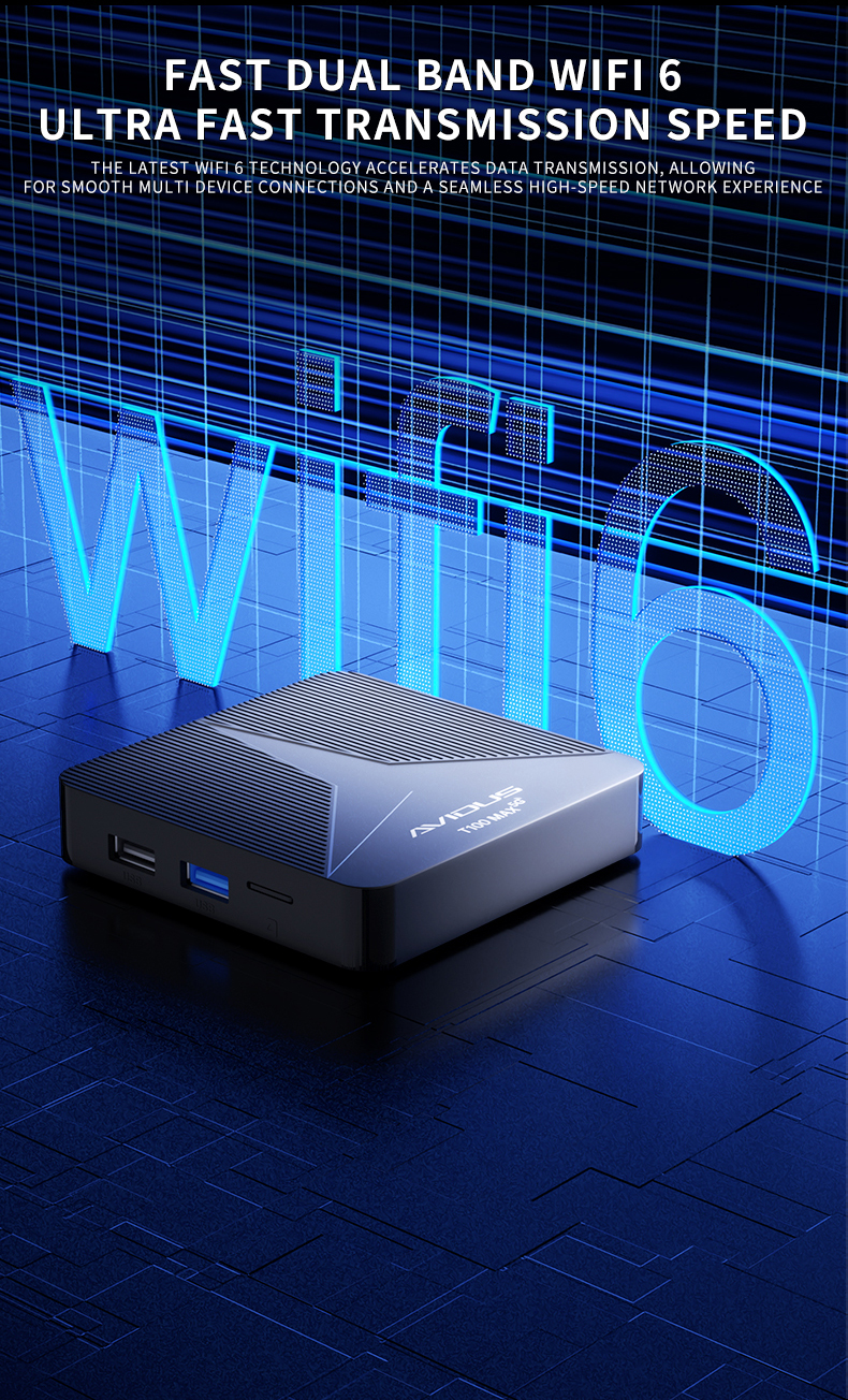 AVIDUS T100 Max Smart TV Box 8K 16+256G Android 14.0 Dual-Band Wi-Fi 2.4Ghz/5G BT 5.0 Voice ...