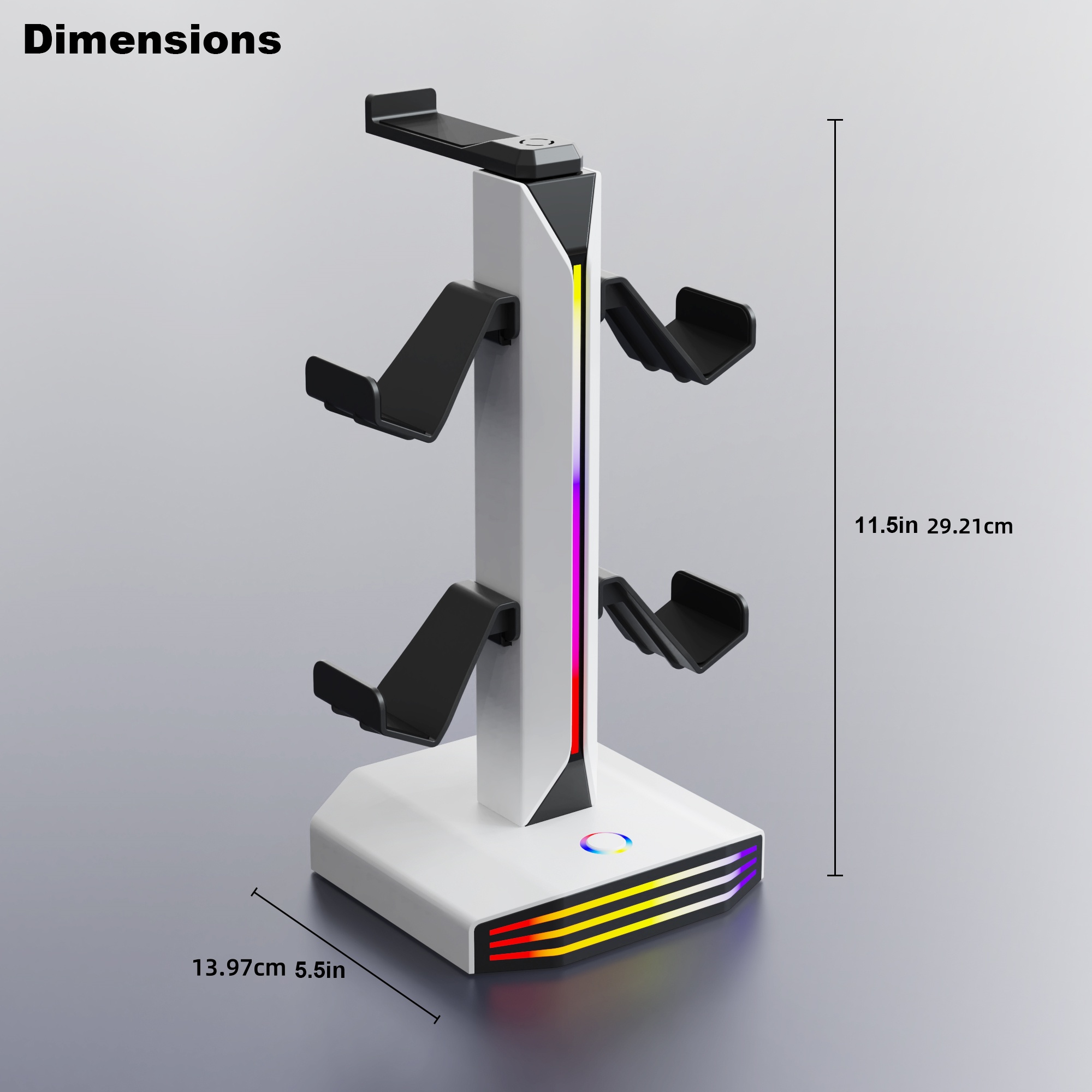 White RGB Gaming Headset Stand with 7 LED Modes - Rotating Headphone ...