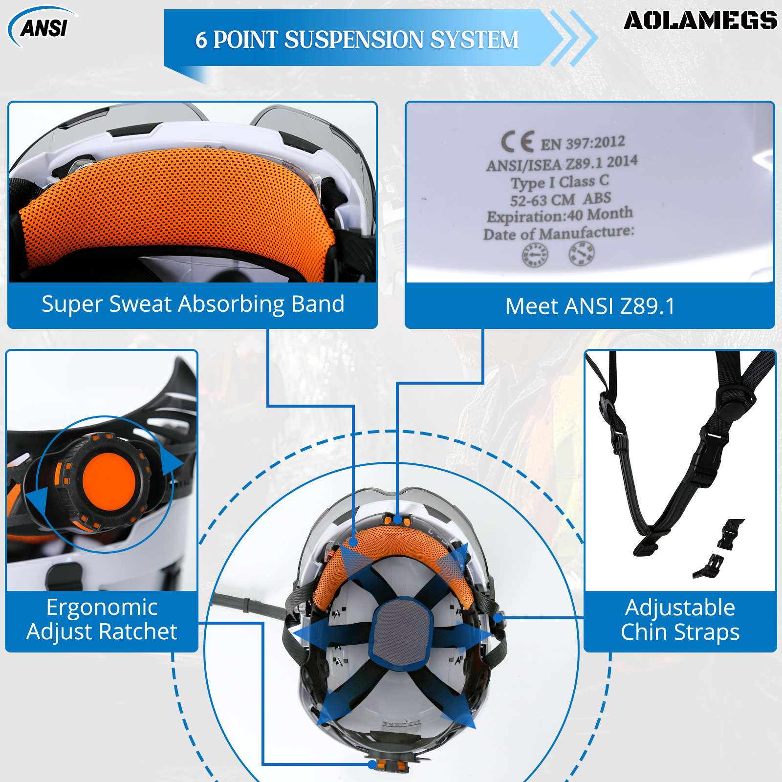 AOLAMEGS Safety Helmet With Double Goggles And Induction Headlight ...
