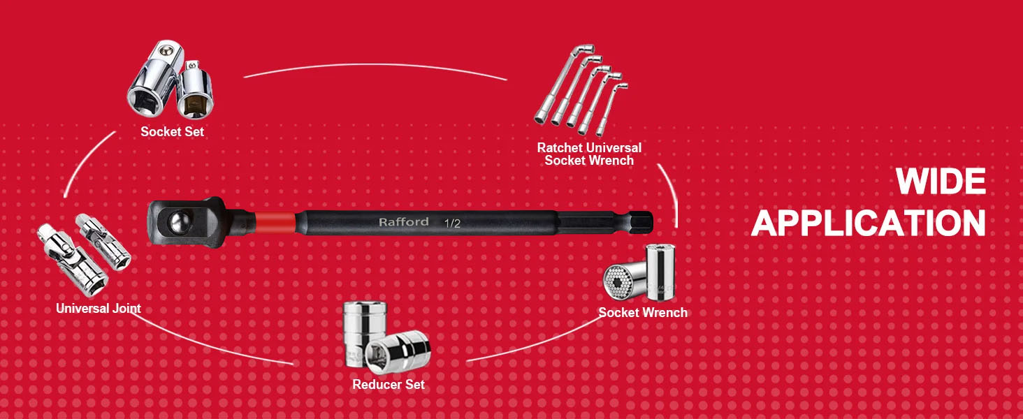 Rafford Impact Socket Adapter Kit, 1/4 3/8 & 1/2 Drive, Extension Bit ...
