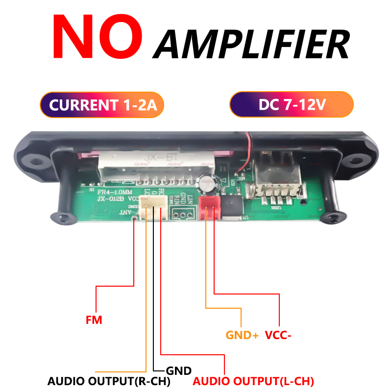 Mini Amplifier 12V DC Bluetooth 5.0 MP3 Board Supports USB/TF/FM Radio ...