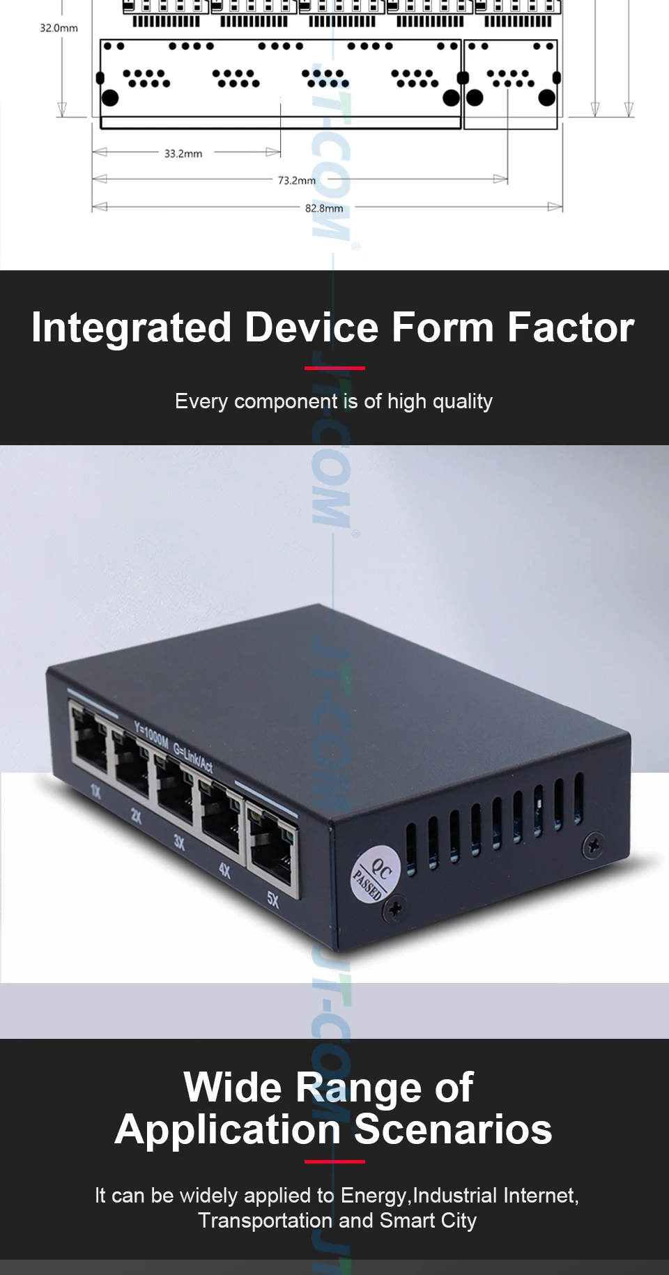 JT-COM 5-Port Gigabit Switch PCBA Board 1000Mbps Upgraded Version Ethernet Switch Hub Plug and ...