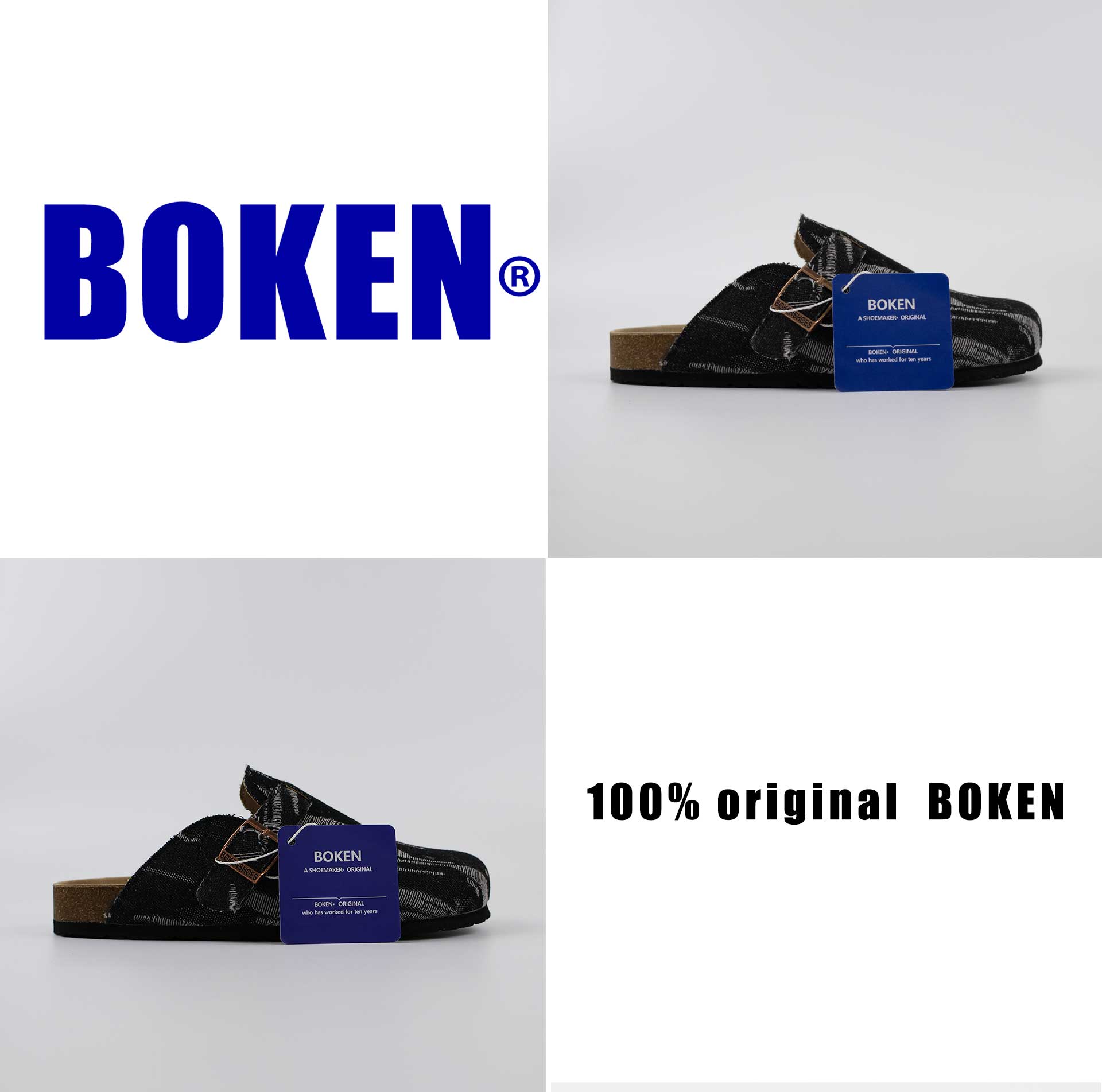 BOKEN Men's Mules Sandals Clogs Denim Cork Baotou Beach Soft Footbed ...